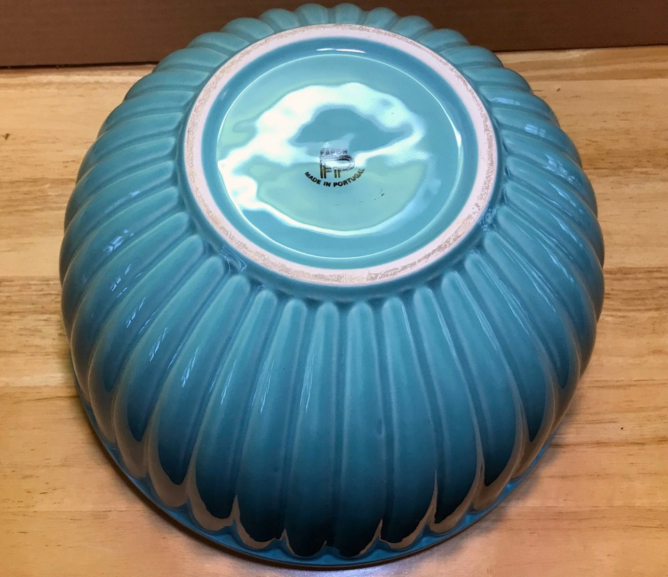 FAPOR PORTUGAL Pottery Ribbed Turquiose Prep / Mixing / Serving Bowl ...