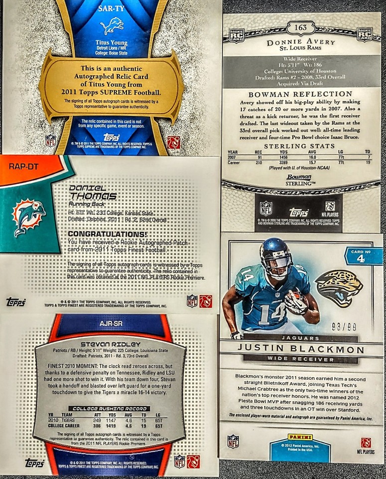 Auto Patch Rookie Football Card Lot Of 15 Cards. Football Auto Patch RC ...