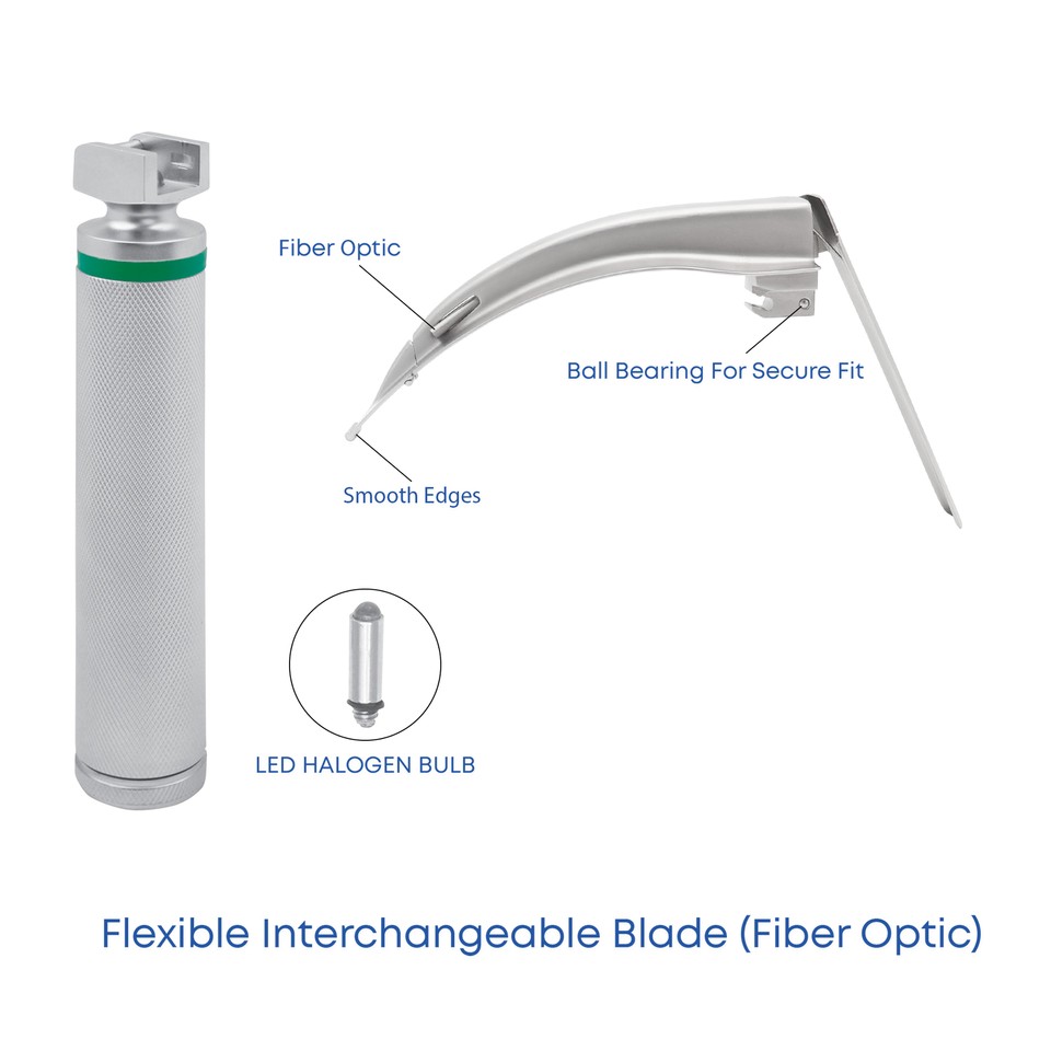 Fiber Optic Flexible Laryngoscope Blade Set Macintosh Handle Intubation ...