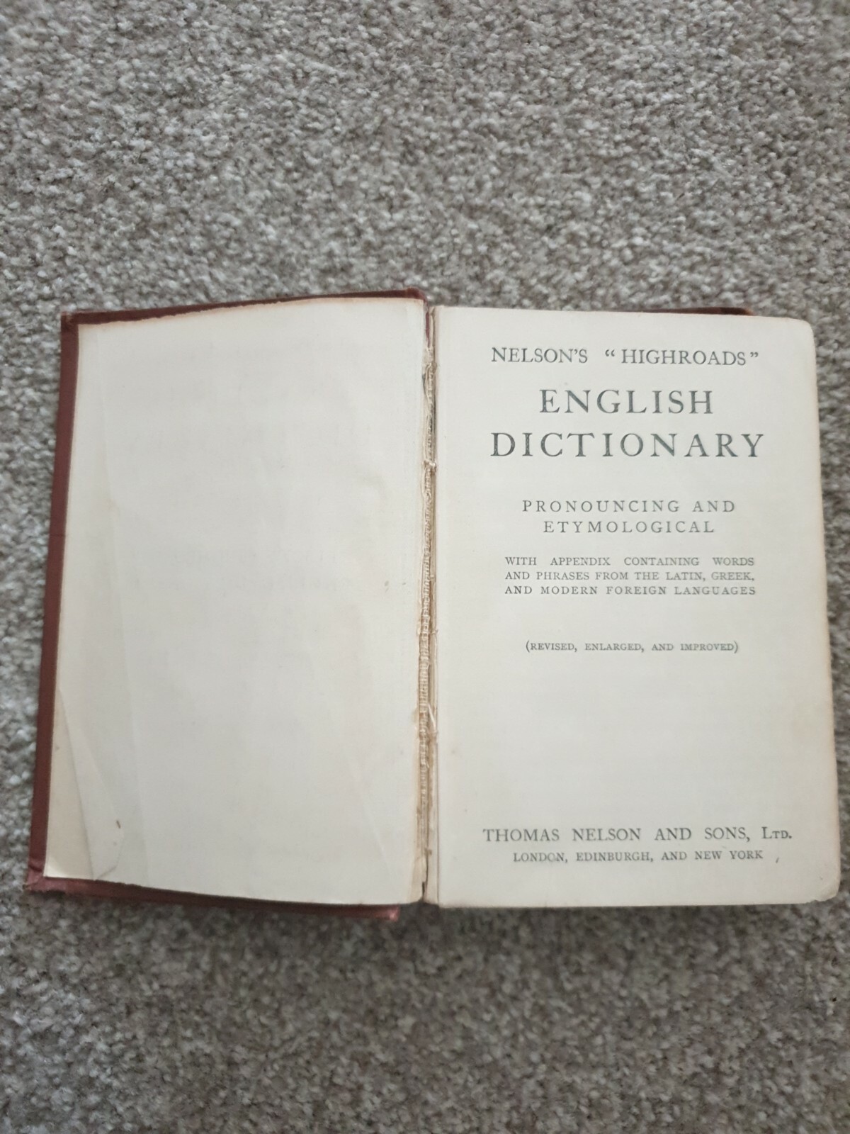 Nelson's Highroads Dictionary Pronouncing and Etymological Vintage Book ...