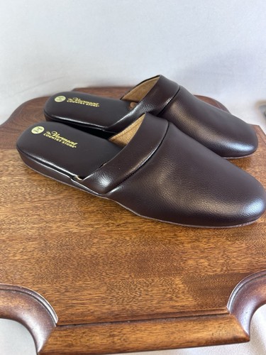 The Vermont Country Store Men's Genuine Leather Scuff Slippers 12 Brown ...