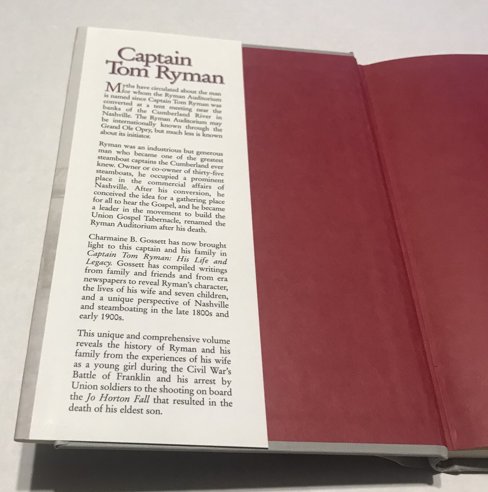 Captain Tom Ryman His Life And Legacy by Charmaine B Gossett HCDJ 2001 ...
