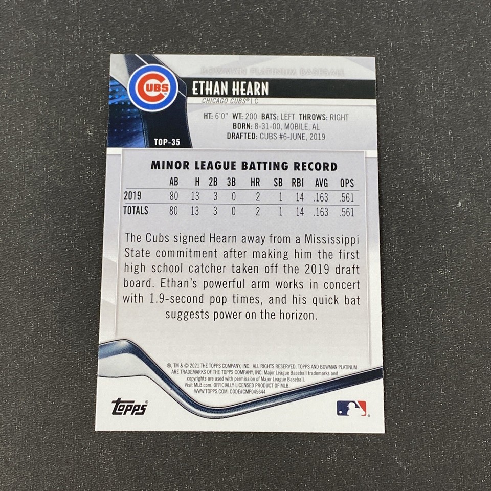 Ethan Hearn Prospect Card 2021 Bowman Platinum ICE FOIL #TOP-35 Icy ...