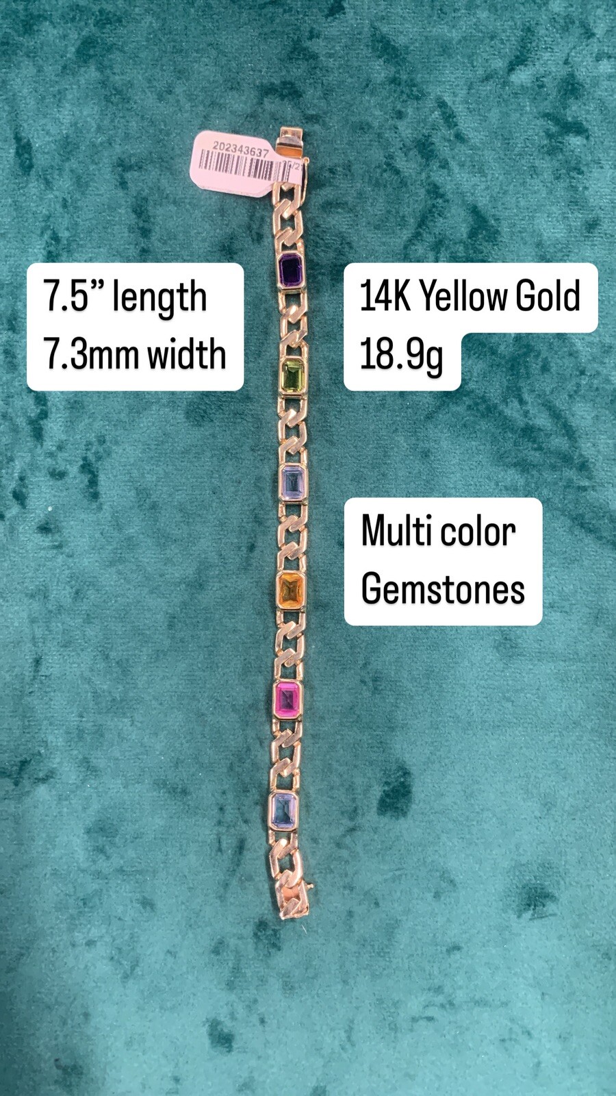 Rare 14K Solid Yellow Gold Multi Color Gemstone Brace… - Gem