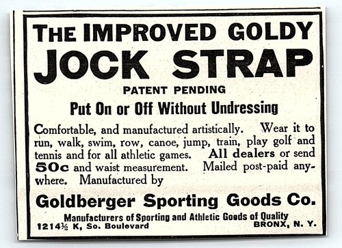 c1900 IMPROVED GOLDY JOCK STRAP GOLDBERGER SPORTING GOODS BRONX PRINT ...