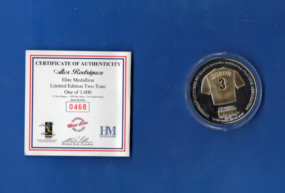 Alex Rodriguez 1.5 oz. troy Silver Highland Mint Elite Coin # 0468 1 of ...