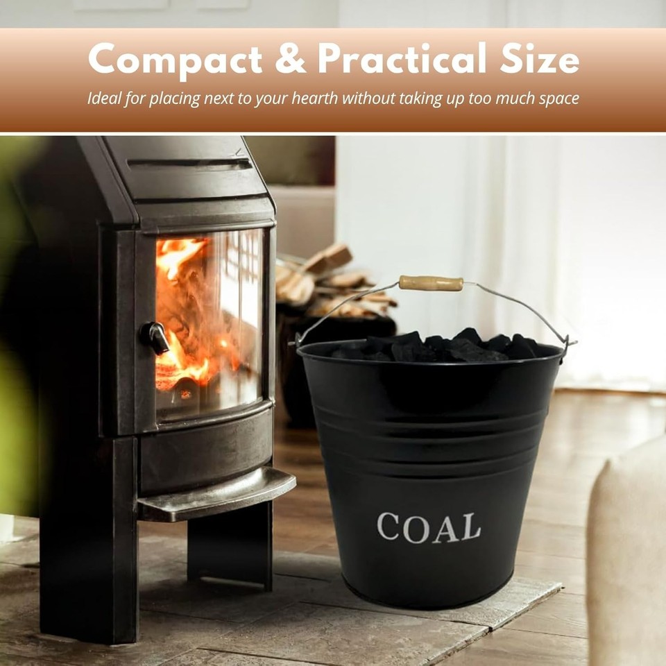 Robust 12L Fireplace Coal Bucket with Wooden Handle – Versatile Storage ...