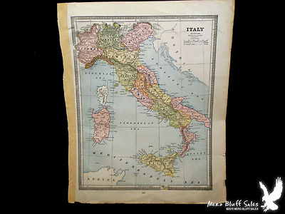Original 1883 Cram Atlas Hand Colored Old Map Italy Turkey Greece ...
