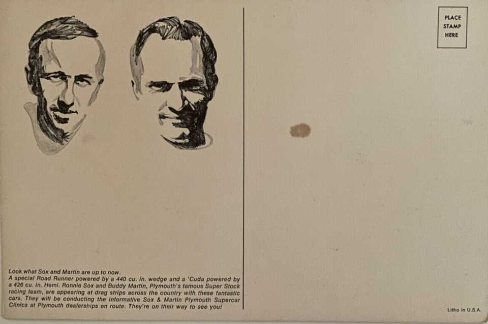 SOX & MARTIN NHRA AHRA RARE VTG RARE PRO STOCK DRAG RACING POSTCARD | eBay
