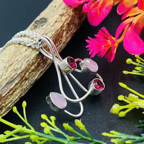 925 Sterling Silver Pink Cat's Eye & Rubellite Gemstone Jewelry Wire ...