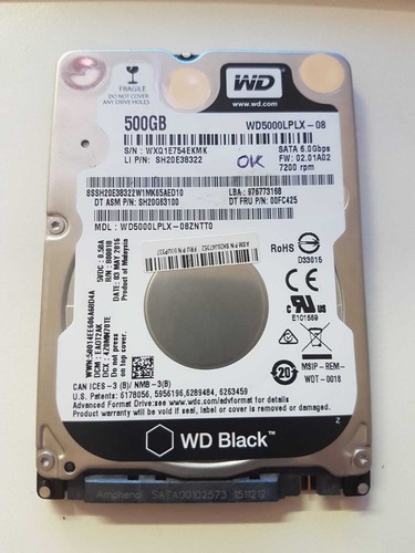 WD Black 2.5" SATA HDD 500GB WD5000LPLX-08ZNTT0 PCB 2060-800018-001 REV ...