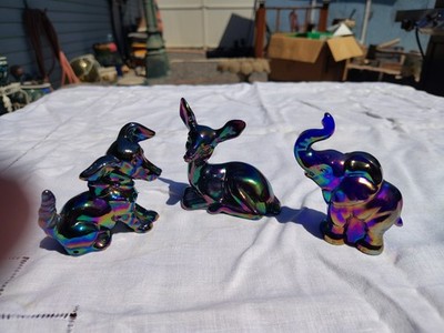 Vtg. Carnival Glass Fenton Animals 3 Figurines Deer,Dog, & Elephant ...
