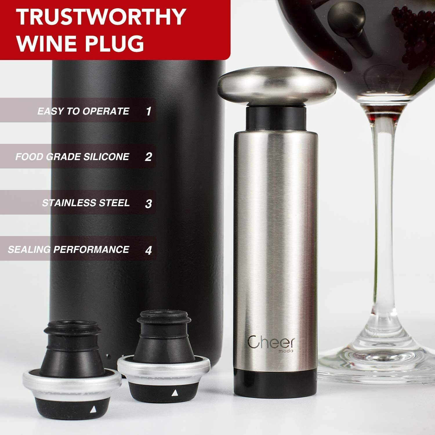 Wine Saver Vacuum Pump Kit with 2 Valve Bottle Stoppers, Extra-Tight ...