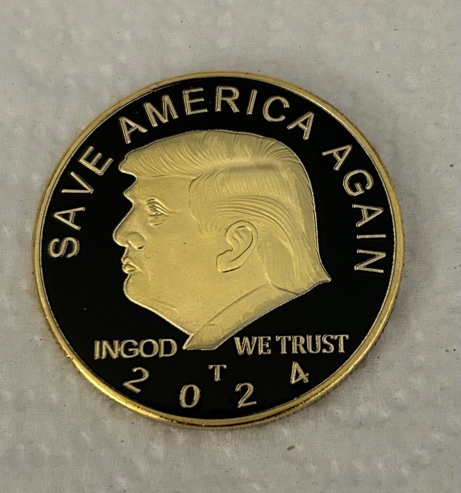 4 TRUMP CHALLENGE COIN GOLD ENAMEL EAGLE PRESIDENT 2nd AMENDMENT WOOD ...