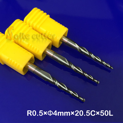 3Pcs R0.5MM D4 Carbide Tapered End Mills Ball Nose 2 Flutes HRC55 CNC ...