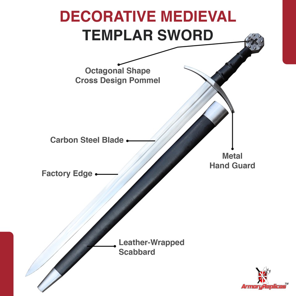 LEGENDAY DECORATIVE MEDIEVAL RENAISSANCE HOLY KNIGHT TEMPLAR SWORD WITH ...