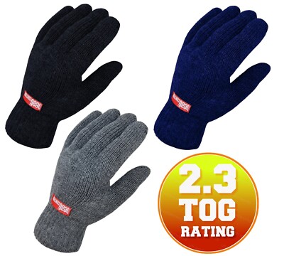 Mens Thermal Gloves 2.3 Tog Insulated Lined Knitted Winter Warm Heat ...
