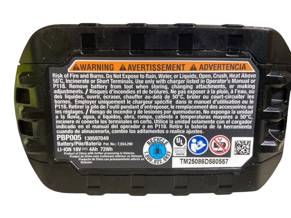 Ryobi PBP005 18V ONE+ 4 Ah Battery (2025 Manufacturer Date) With PCG002 ...