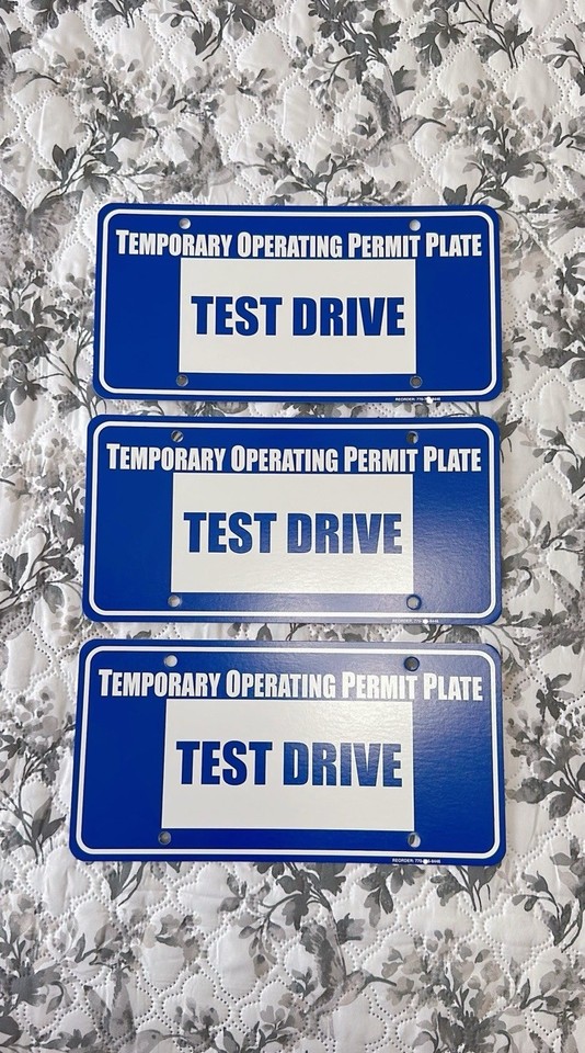 Lot of 3 Temporary Operating Permits Test Drive Tag Dealer Plate Blue ...
