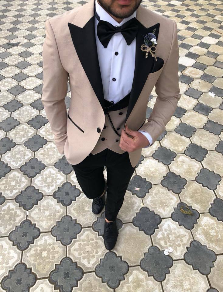 De Designer Beige Smoking Costume Mariage pour Hommes Soirée Slim Coupe ...