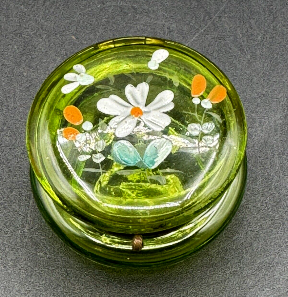 Antique Emerald Green Moser Floral Painted Bohemian Glass Trinket Box ...