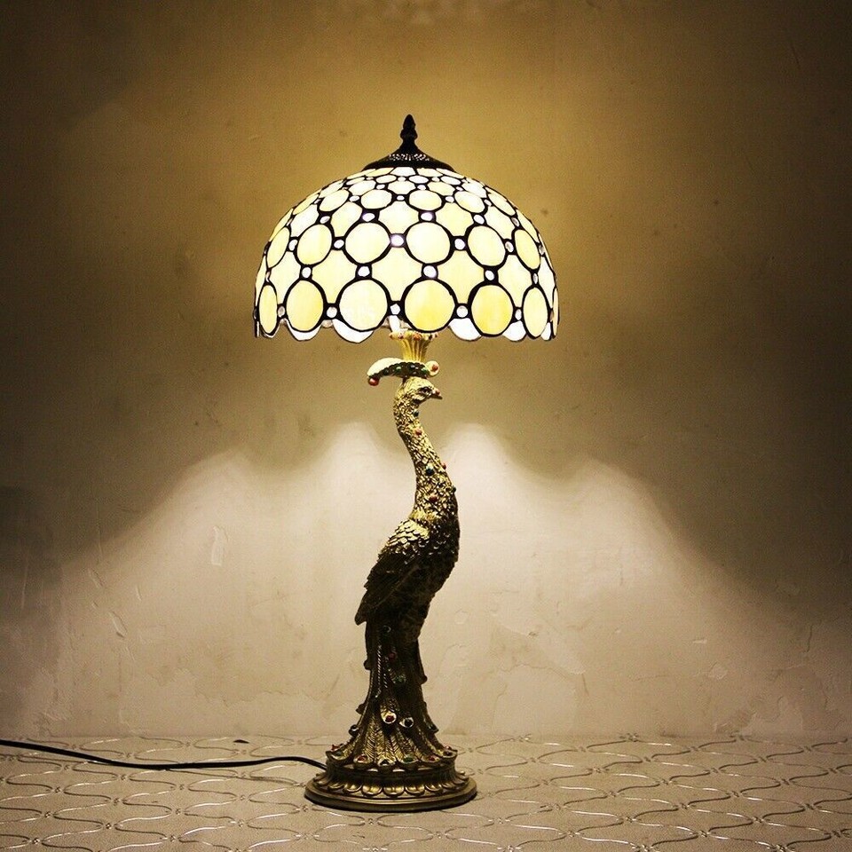 Tiffany Style Peacock Light Table Lamp LED Stained Glass Shade Desk ...