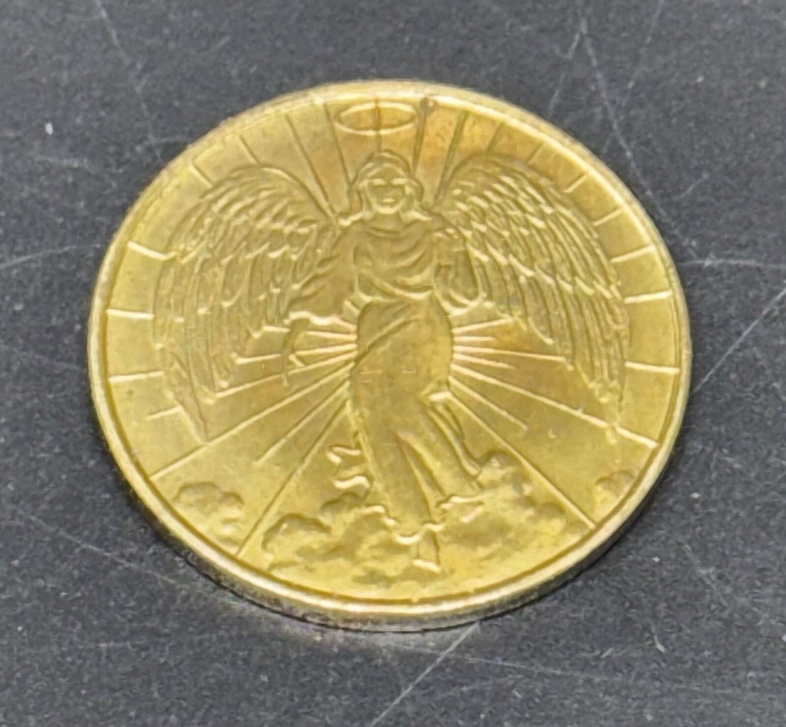Vintage Gold Toned French Guardian Angel Medal Double Sided Religious ...