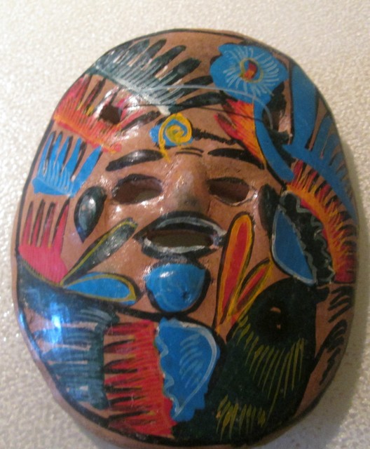 Terra-cotta Mask Mexico Clay Inca Aztec Mayan Hand Painted 3 3/4" Wide ...