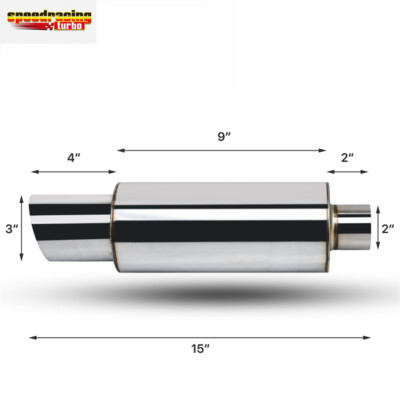 2"Inlet 3"Outlet Exhaust Pipe Muffler Diagonal Cut Tip Clamp Stainless ...