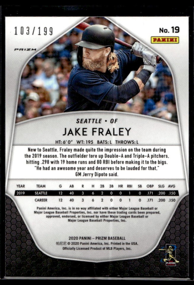 2020 Panini Prizm Jake Fraley Rookie 19 /199 | eBay