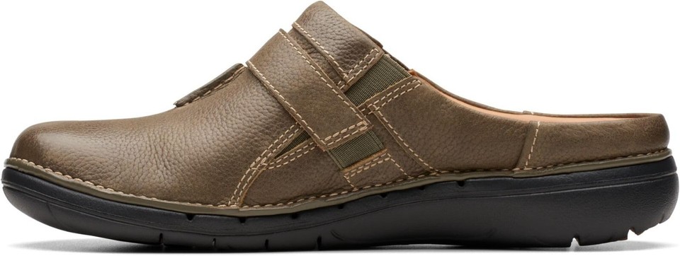 Clarks Womens Un Loop Ease Clog Dark Olive Leather 26174968 | eBay