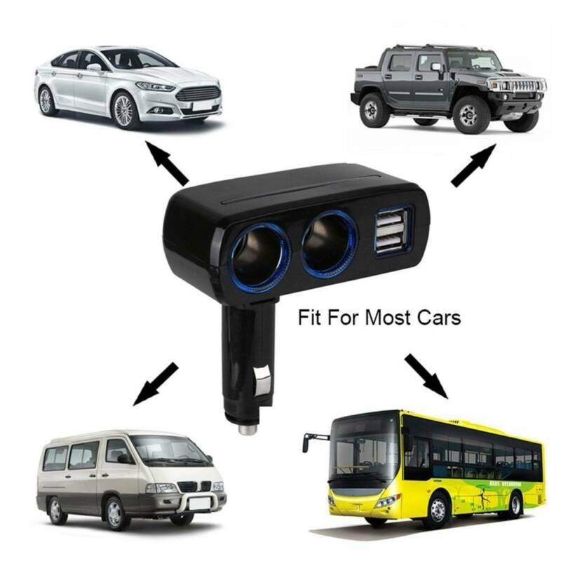 12V 2 Way Dual USB Car Charger Socket Cigarette Lighter Splitter Power ...