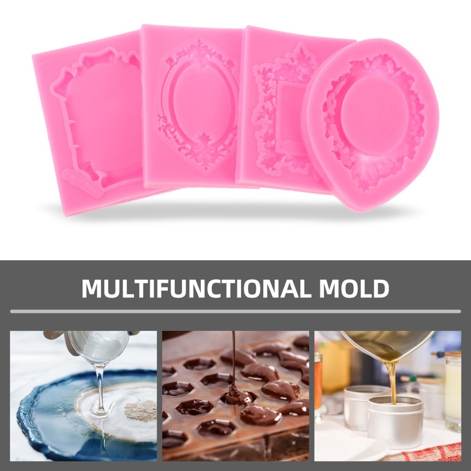 4pcs Silicone Chocolate Molds Embossed Frame Fondant Molds for Cake ...