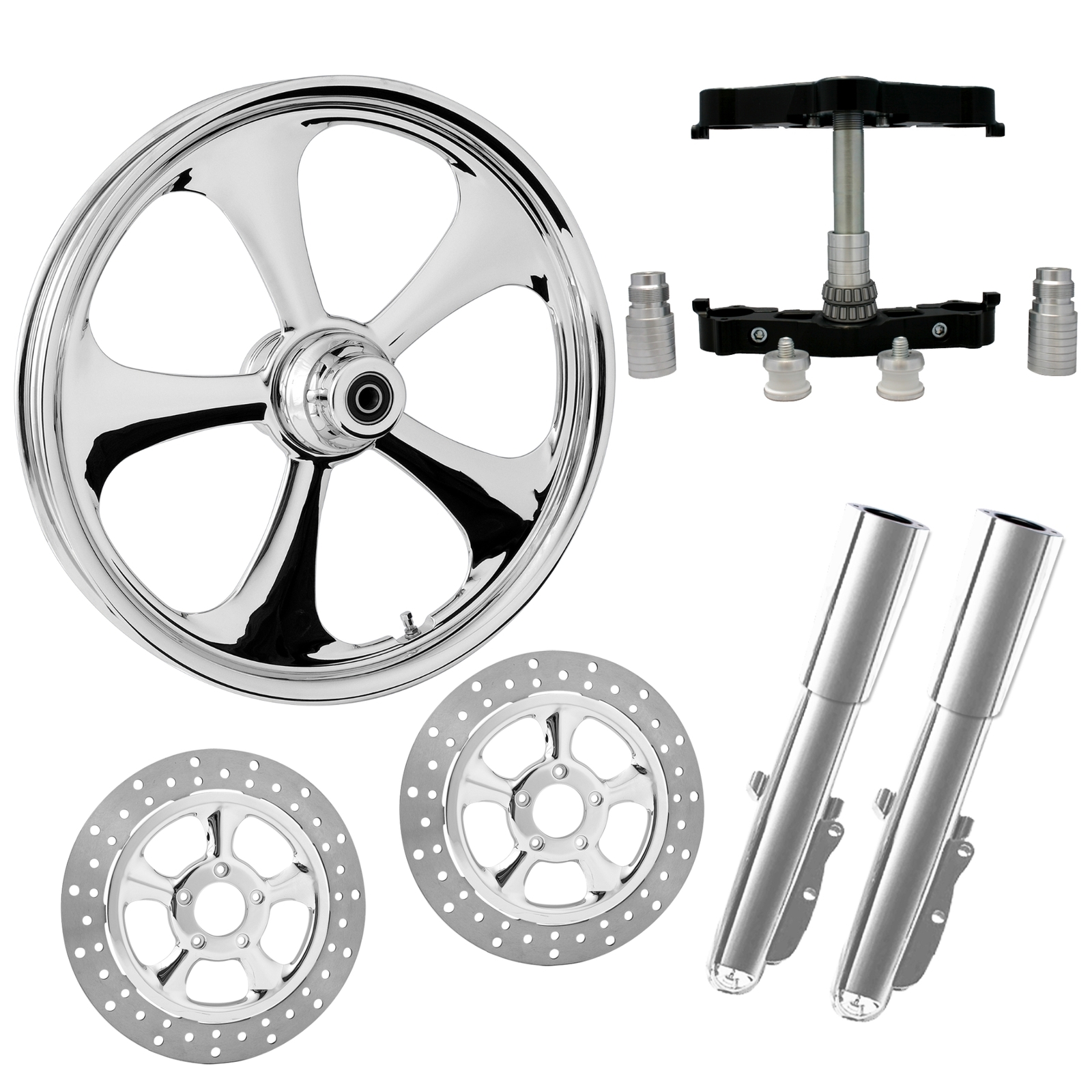 Nitro Chrome 23" Wheel Tire Dual Rotors w/ Raked Triple Trees Lowers ...