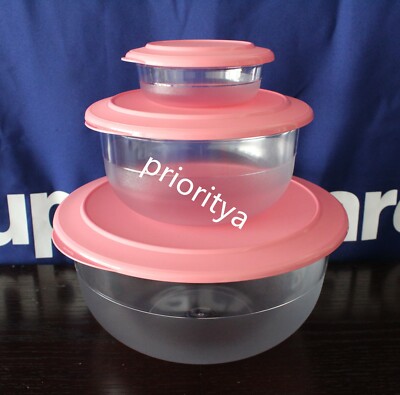 Tupperware Table Top Collection Serving 3pc Bowl Set Clear Bowl Pink ...