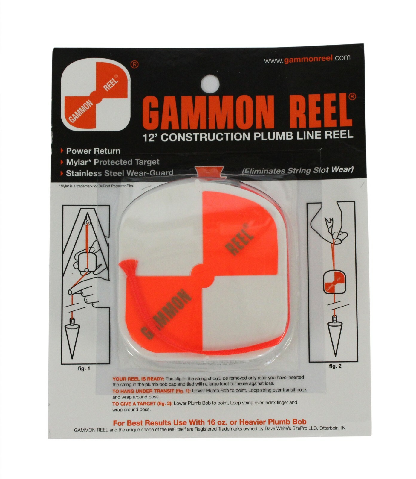 NEW 12' GAMMON REEL FOR PLUMB BOB, SURVEYING, RETRACTABLE STRING, CORD ...