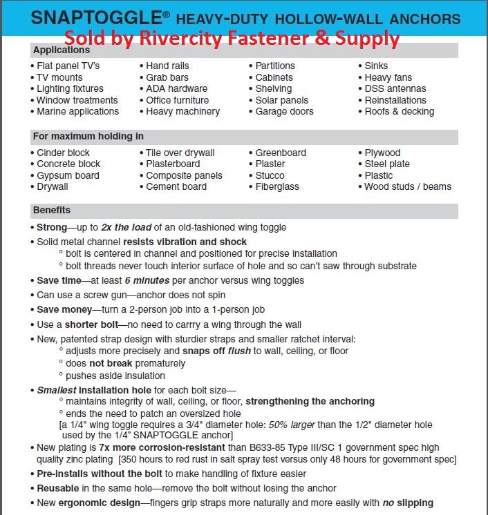 (50) Toggler Snap Toggle BA 3/16" Heavy Duty Strap Toggle Bolts Anchor ...