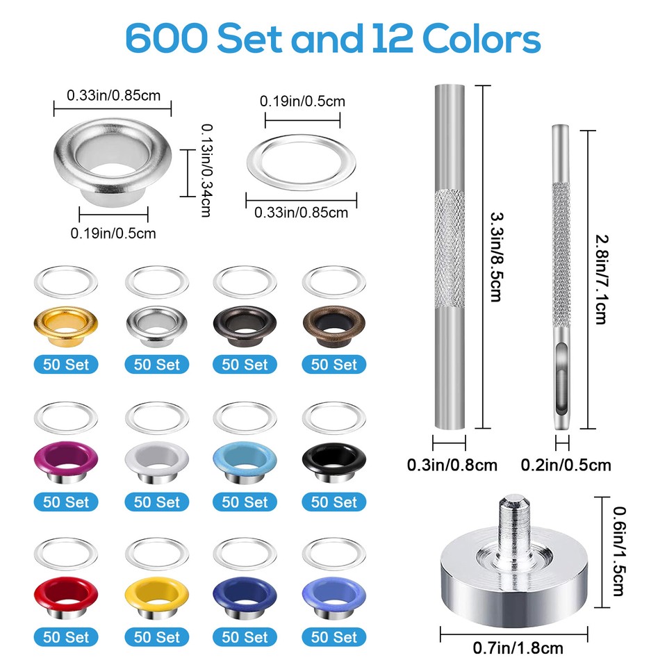 600 Set 3/16" Grommet & Washer Kit with Hole Punch Eyelets Set for ...