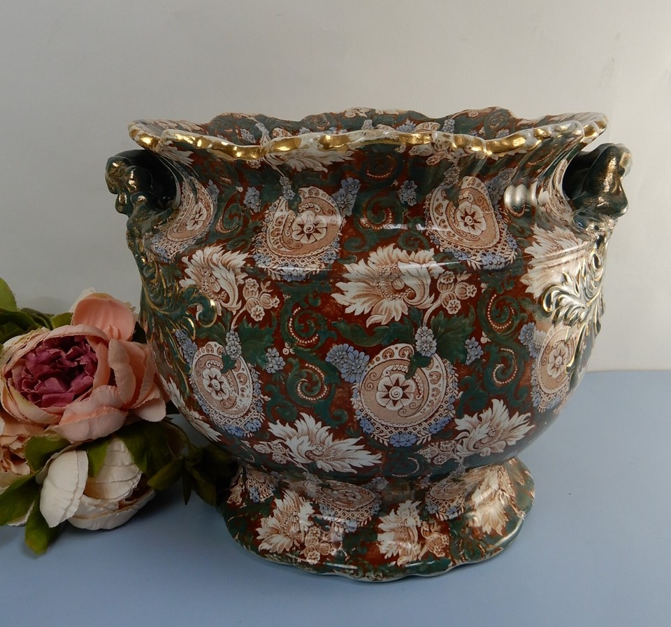 Antique Pottery Large 9-1/2" High Jardiniere Signed Benares 4452 | eBay