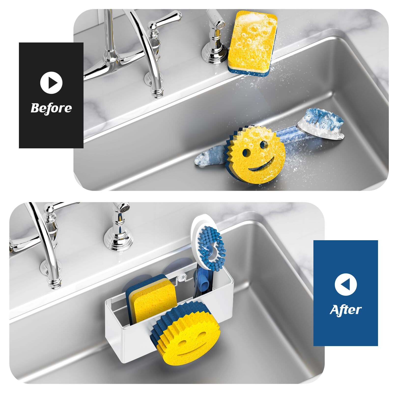 Upgraded Smiley Face Sponge Holder,Kitchen Sink Suction Holder,Kitchen ...