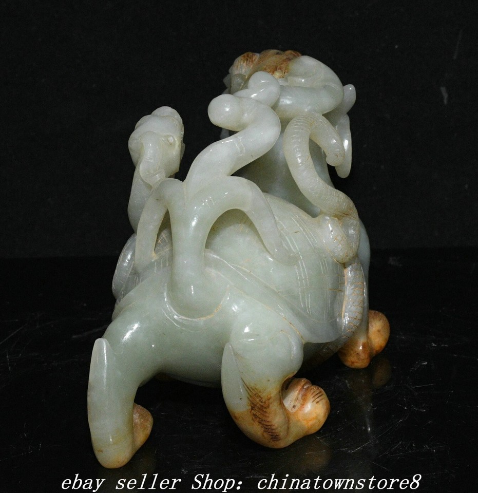 5" Old Han Dynasty Natural Hetian Jade Feng Shui Dragon turtle Animal ...