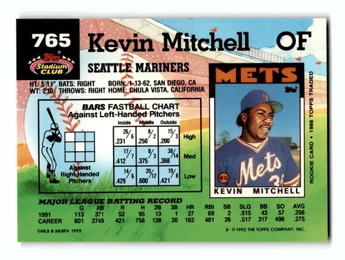 Kevin Mitchell 1992 Stadium Club #765 Seattle Mariners Mint to Gem | eBay