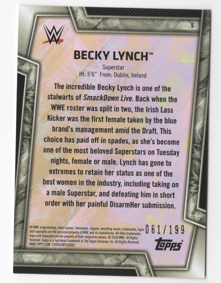 Becky Lynch 2018 Topps WWE Women's Division Autograph Card Auto /199 | eBay