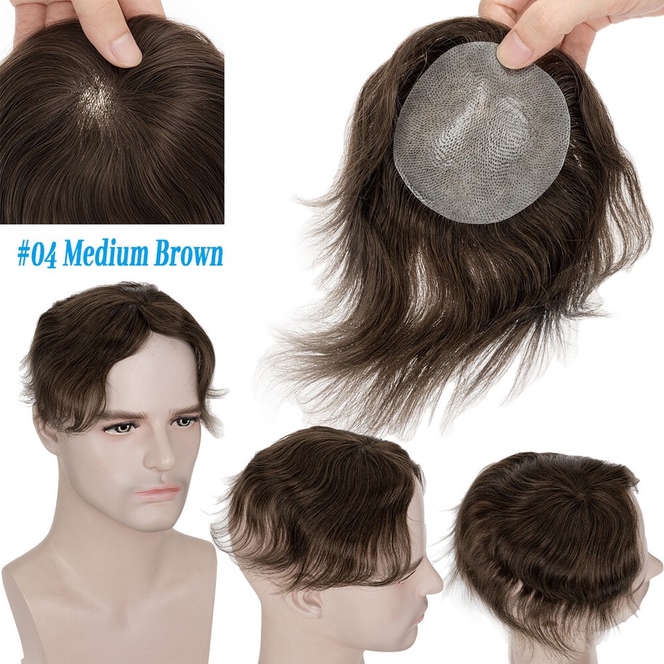 Men's Remy Human Hair Patches Pieces Toupee for Top Head Hair Loss Thin ...