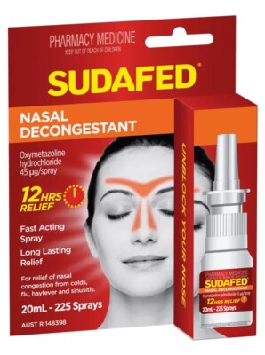 SUDAFED FAST ACTING 12 HOUR RELIEF NASEL DECONGESTANT NOSE SPRAY 20ML ...