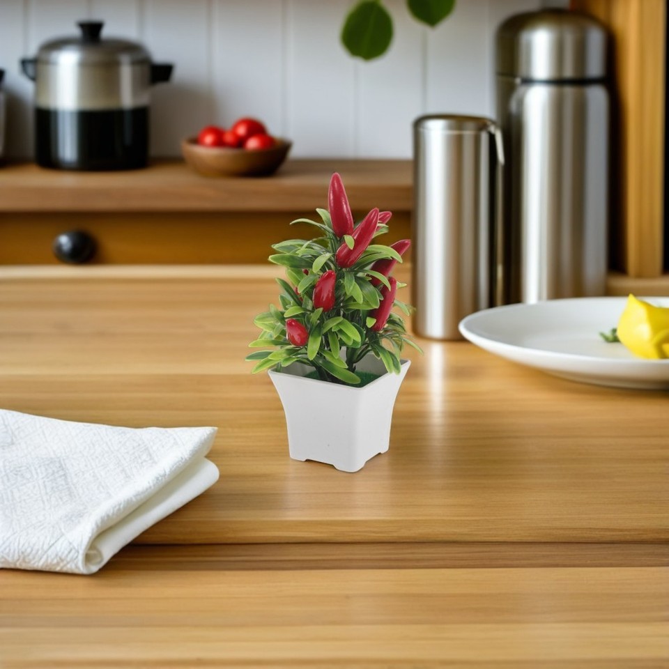 6 Pcs Simulated Pepper Potted Plant Bonsai Tree Fake Plants Artificial ...