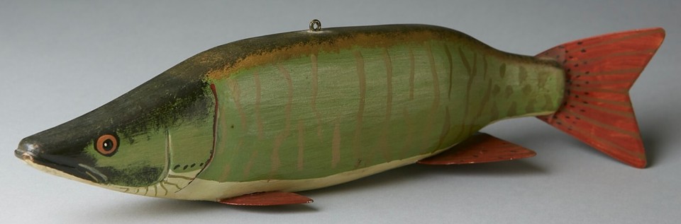 VINTAGE MICHIGAN ~ JOHN FAIRFIELD ~ 12" MUSKIE FISH SPEARING DECOY~FOLK ...