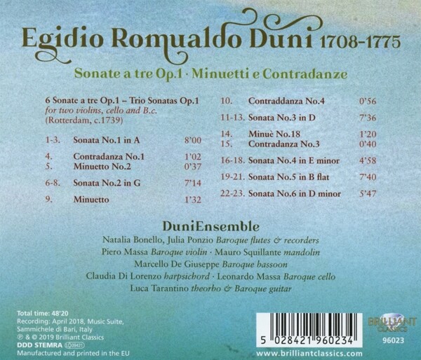 DUNI ENSEMBLE - DUNI:TRIO SONATAS OP.1 CD NEW DUNI,EGIDIO | eBay