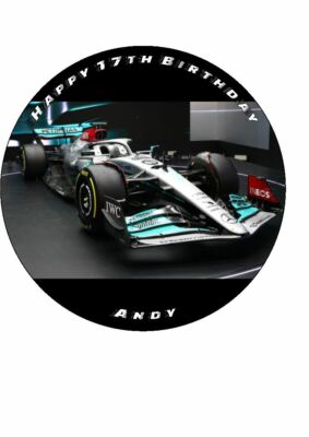 Mercedes F1 Themed Personalised Edible Birthday Cake Topper 7.5" Round ...