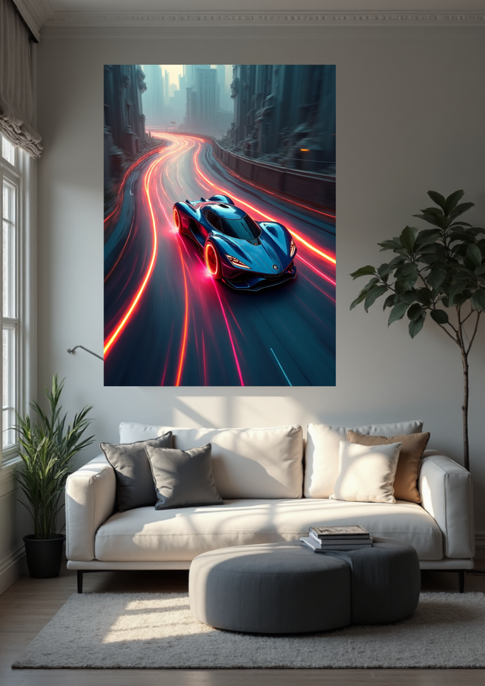 Futuristic Abstract Wall Art A4 Printable | Neon Speed City | Digital ...